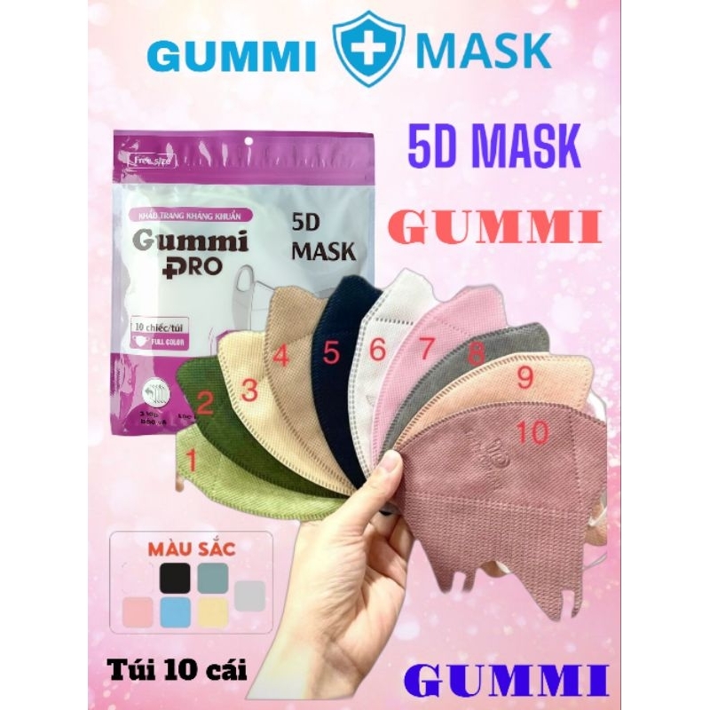 Khẩu trang 5D Gummi (100 chiếc) mix màu người lớn chống bụi mịn kháng ...