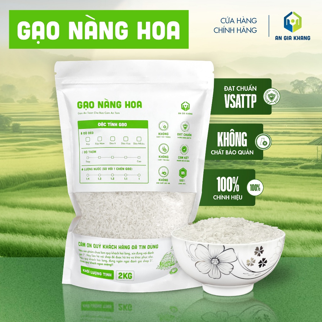 Gạo Nàng Hoa AGKF (An Gia Khang Food) - Thơm Nhẹ, Dẻo Vừa (Túi 400g, 1kg, 2kg) | Shopee Việt Nam