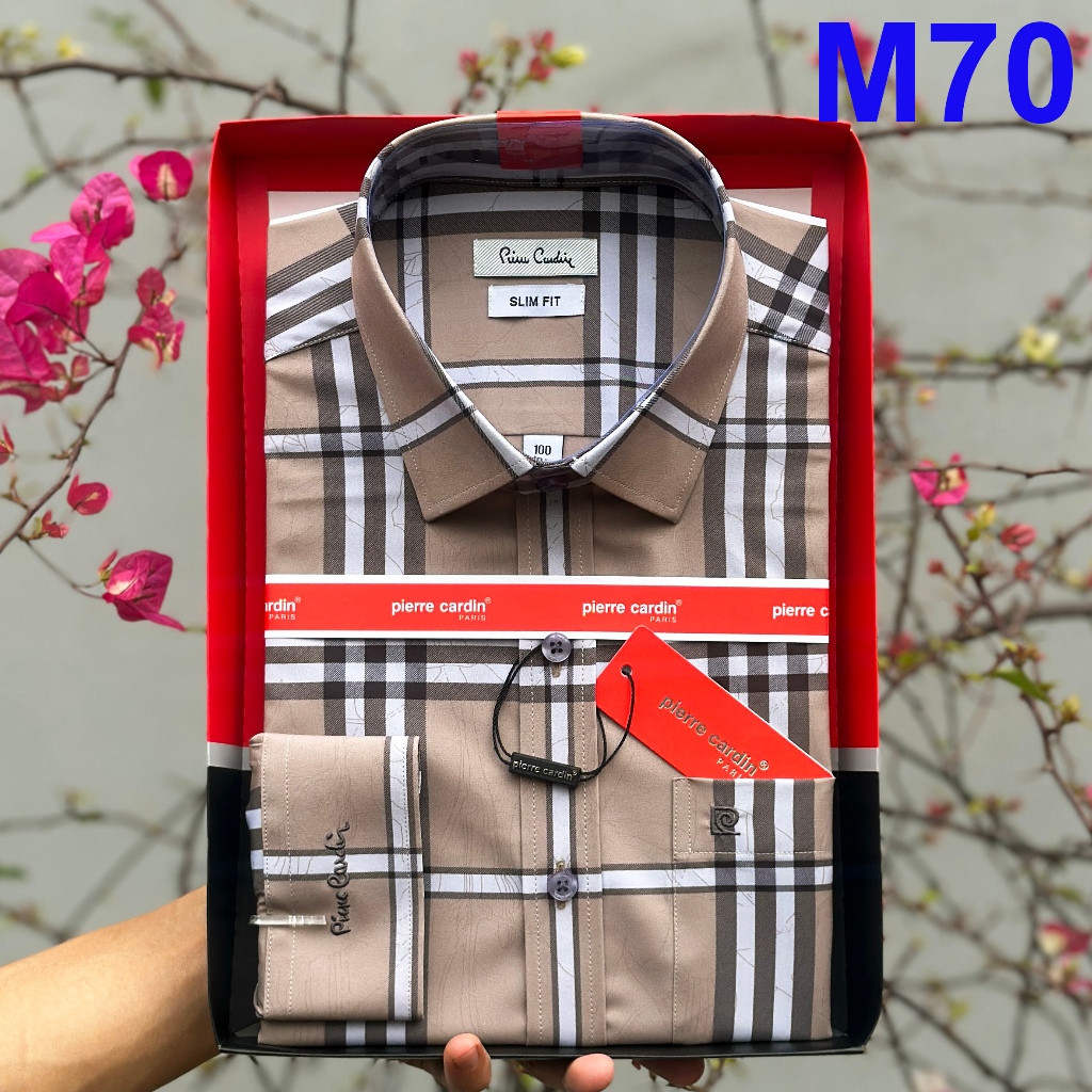 Áo Sơ Mi Nam Pierre Cardin, Sơ Mi Kẻ Caro Nâu Dài Tay, Sơ Mi Nam Mẫu ...