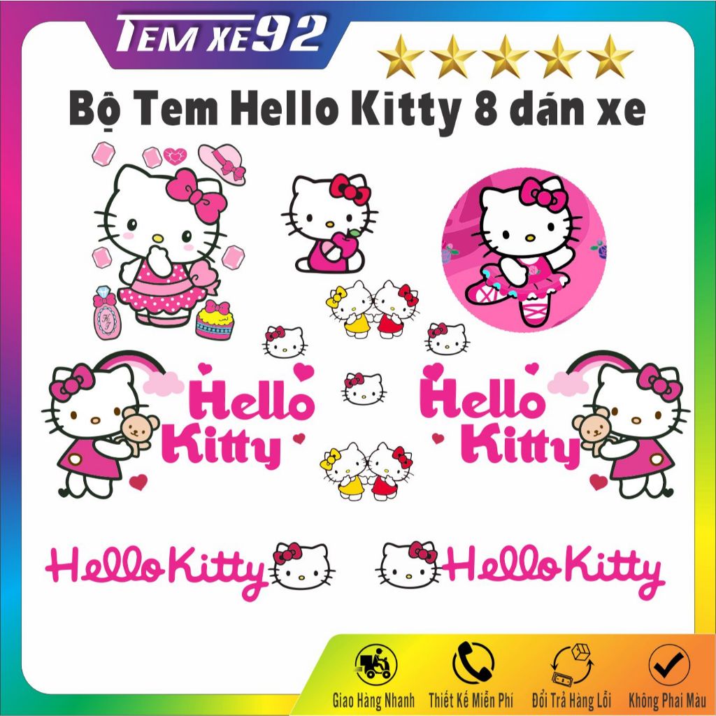 bộ tem hello kitty cao cấp, tem dán xe sticker siêu đẹp | Shopee Việt Nam