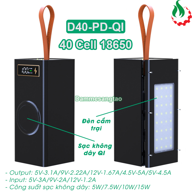 Vỏ box sạc dự phòng 40 cell 18650 (D40-PD-QI) sạc nhanh 22.5W - Sạc ...