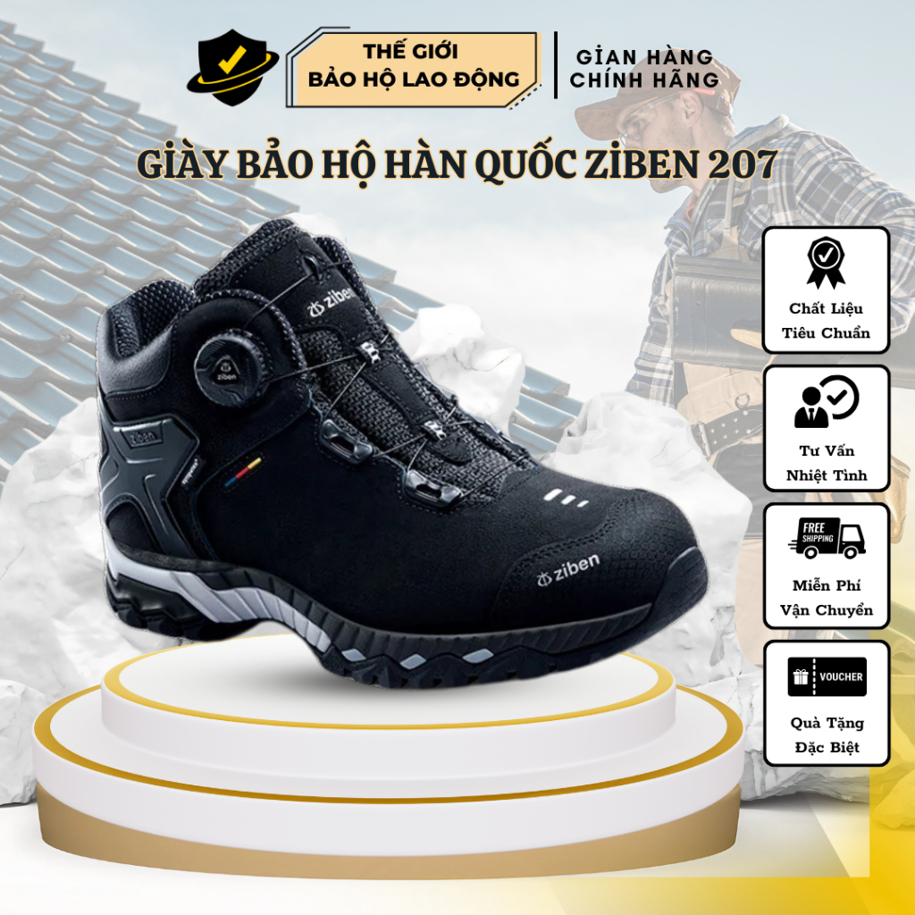 [CHÍNH HÃNG] Giày Bảo Hộ Hàn Quốc Ziben 207 - Cao Cổ Màu Đen, Chống Thấm Nước, Khóa Vặn Tiện Lợi ...