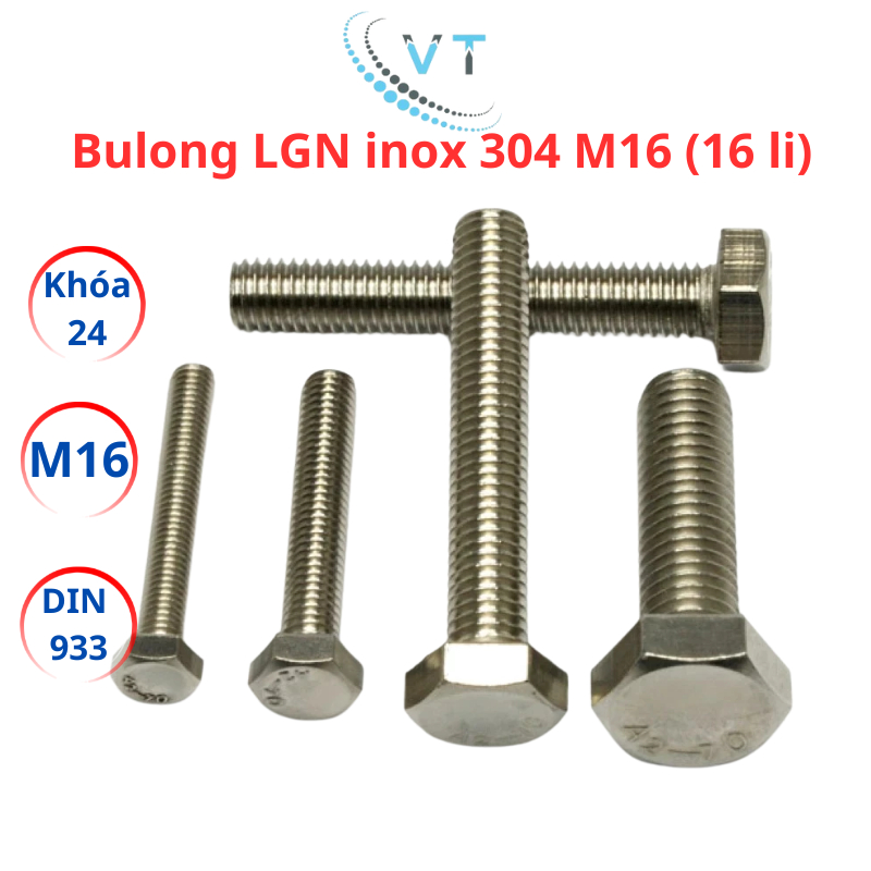Bulong inox 304 M16 (16 li) đủ size từ 30-100mm. Set 1 bộ (Bulong + tán ...