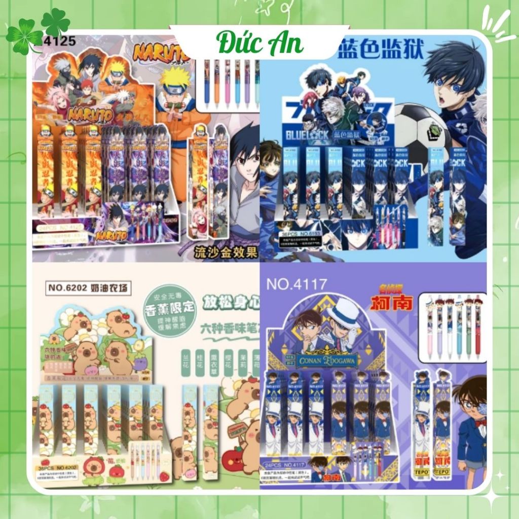 Bút gel hoạt hình Blue Lock, Naruto, Conan, Capybara, Labubu, Bút hộp ...