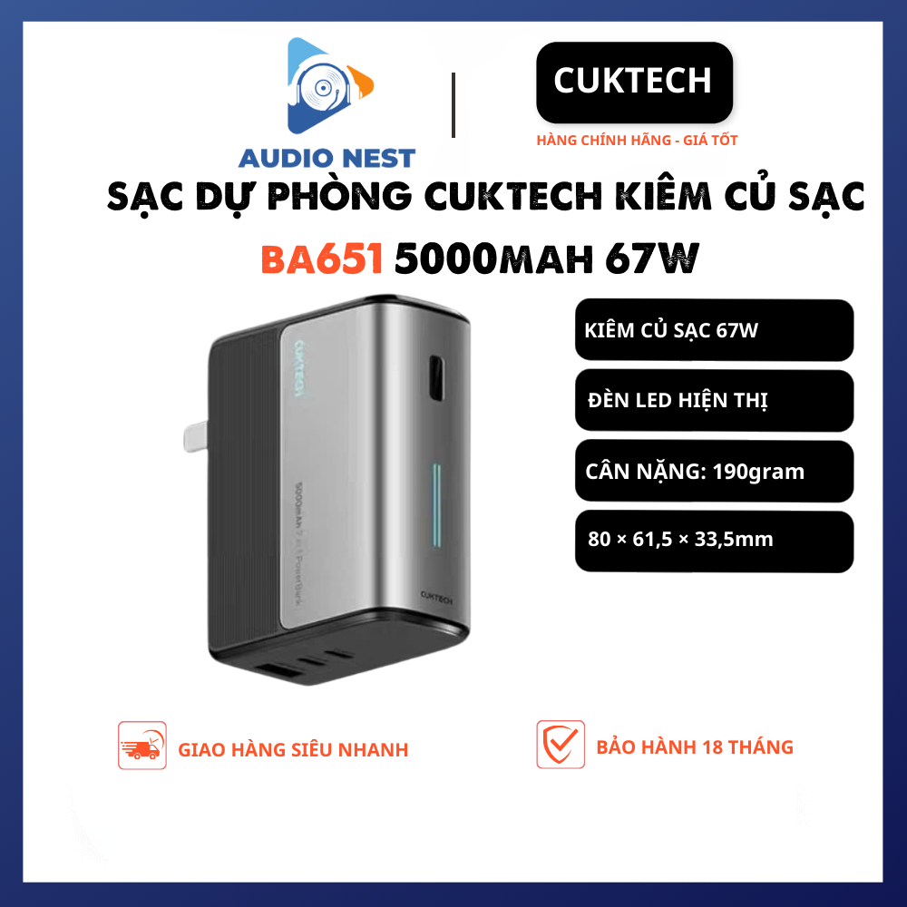 Pin Dự Phòng Kiêm Củ Sạc 67W 5000mAh Cuktech (BA651) - Bảo Hành 18 ...