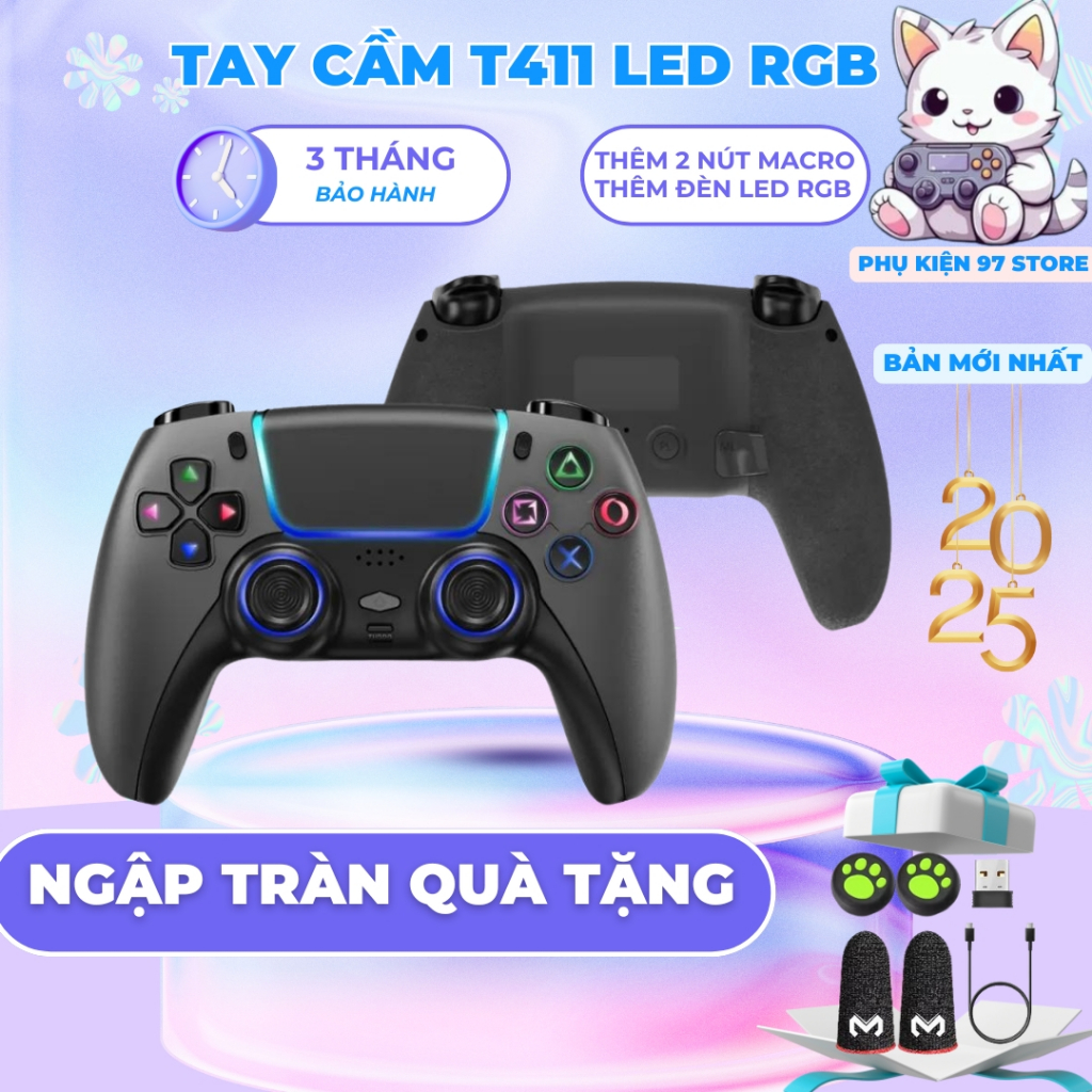 💛 Giá Sốc 💛Tay cầm chơi game T411 form PS5, có Bluetooth pin 1000 mah ...