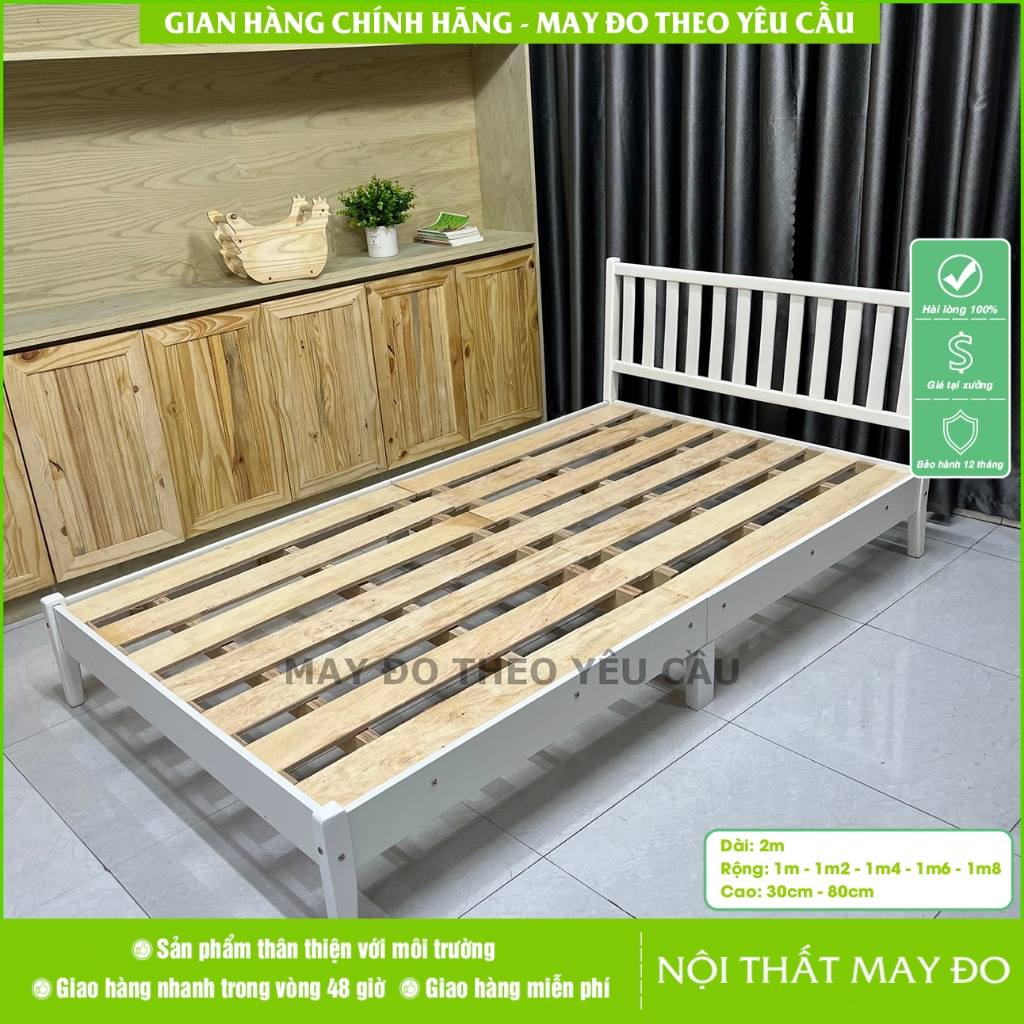 Giường Ngủ Gỗ Thông Nhập Khẩu Kích Thước 1m, 1m2, 1m4, 1m6, 1m8 ...