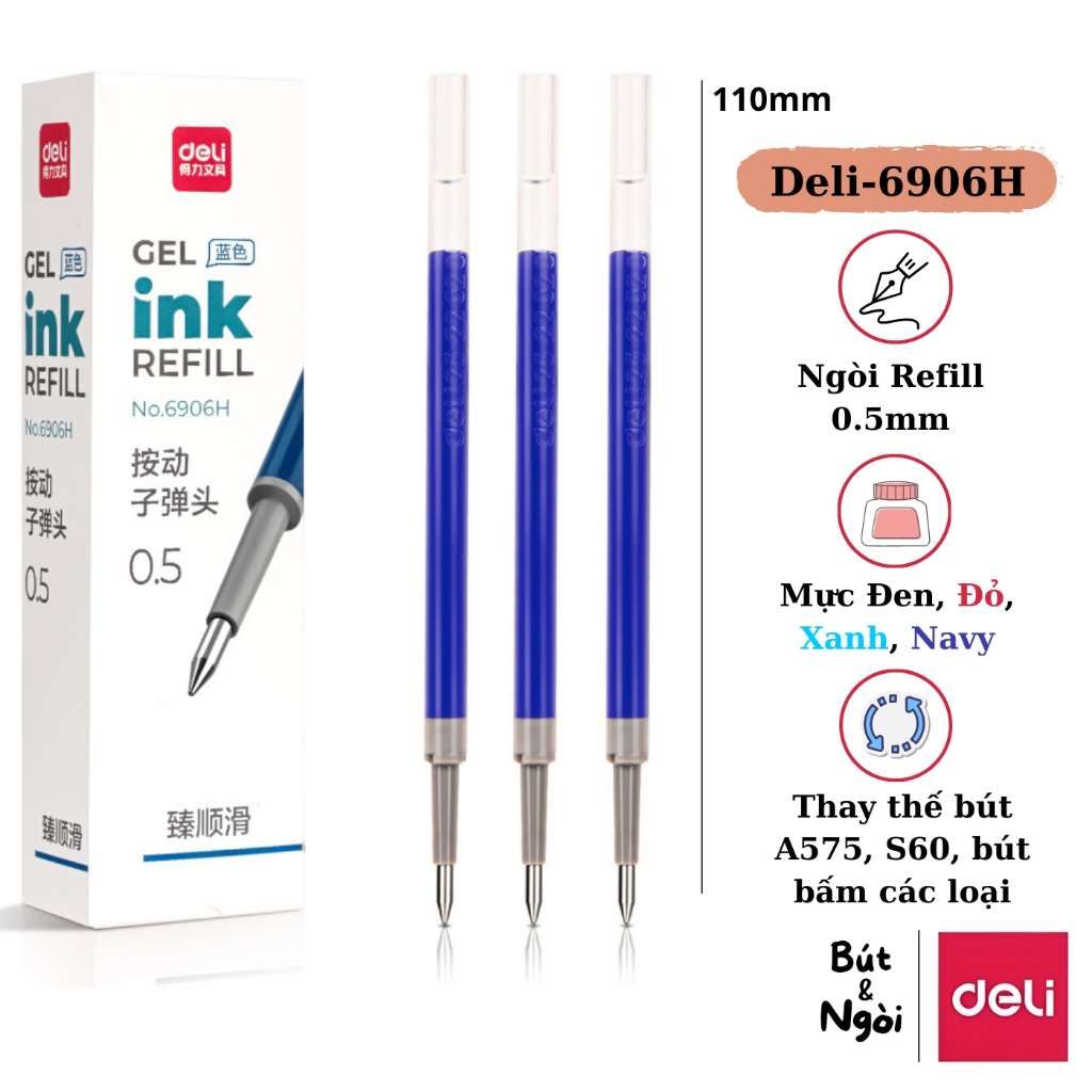 Combo 20 Ruột Bút Gel Refill Deli 6906H (Bản cao cấp) ngòi 0,5mm dùng ...
