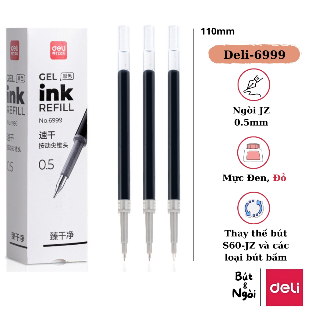 Ruột bút gel Deli 6999 ngòi Refill 0.5mm thay thế cho bút S60-JZ viết ...