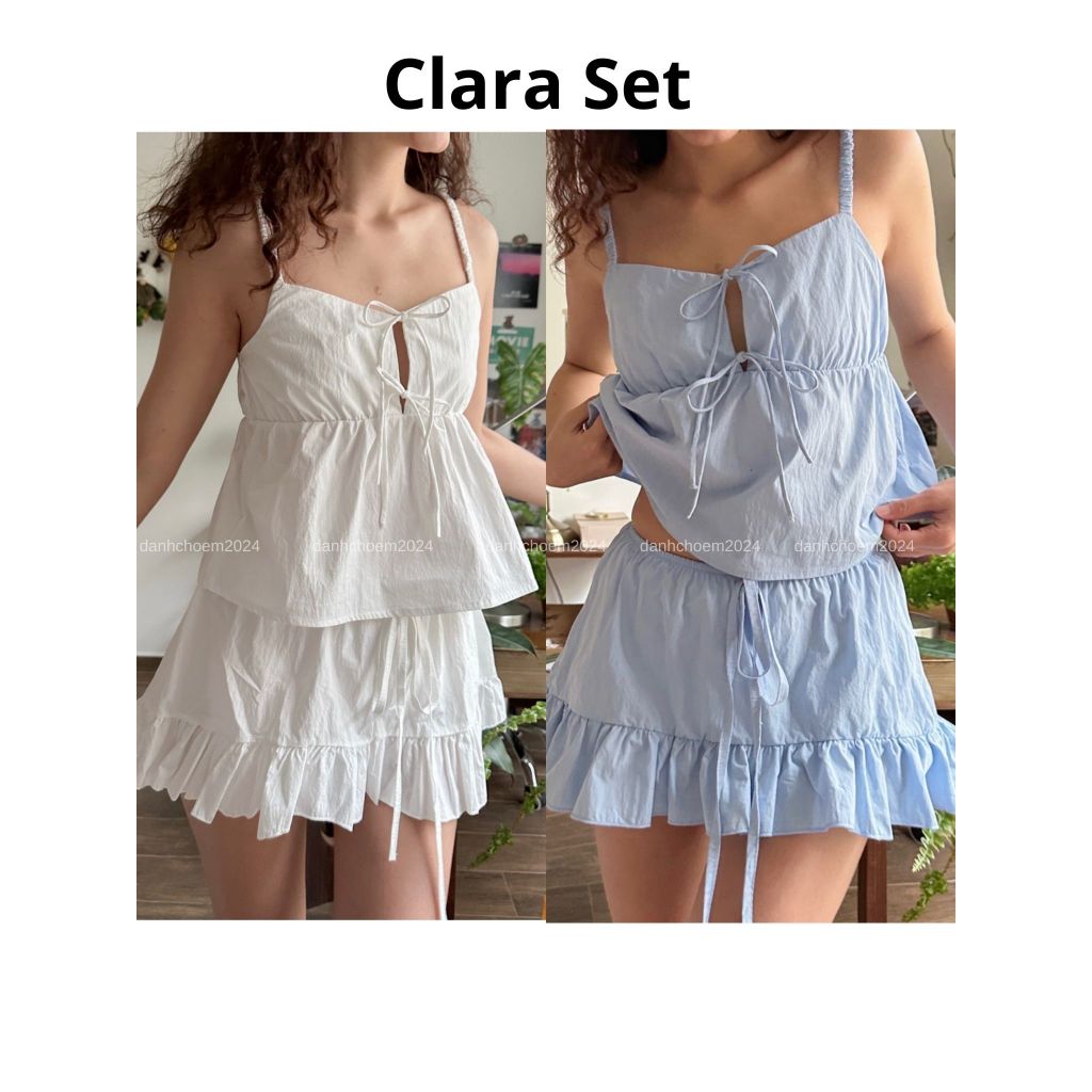 Clara Set | Set hai dây chân váy phối nơ xinh| Đồ đi biển xinh | Shopee Việt Nam