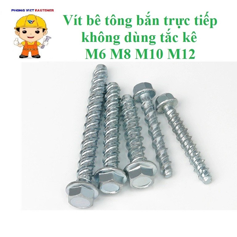 M6, M8, M10,M12 Vít Bê tông ( Vít bắn trực tiếp bê tông không tắc kê) M6-M12 | Shopee Việt Nam