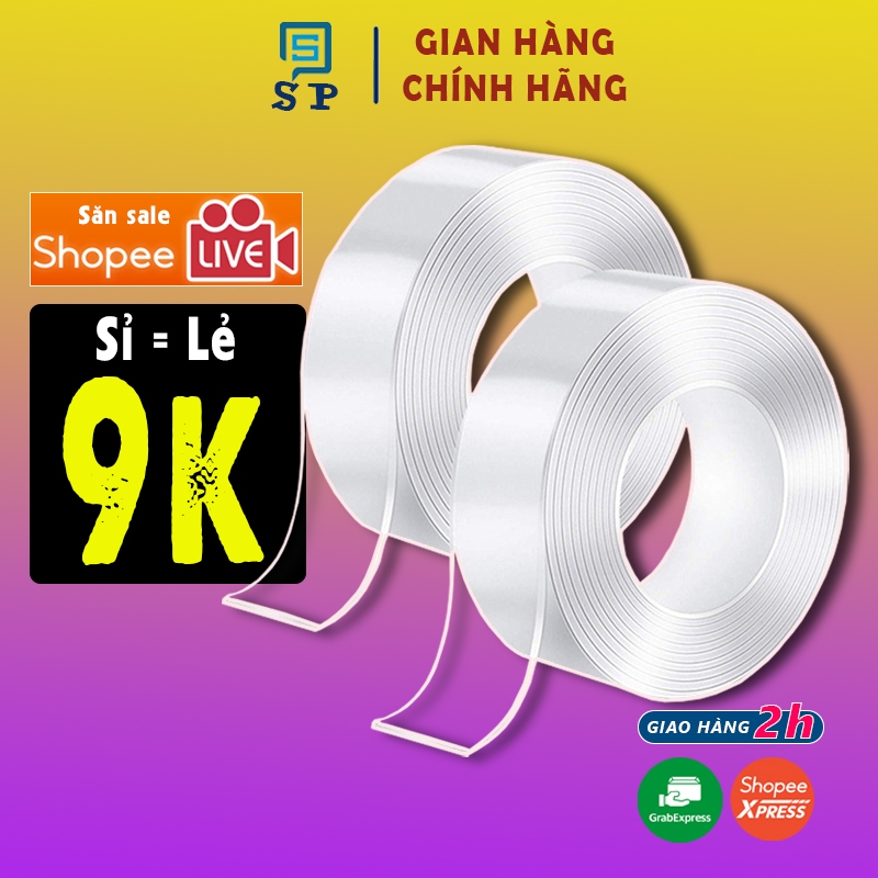 Băng keo 3M 2 mặt trong suốt siêu dính, băng dính nano 2 mặt S P đa ...