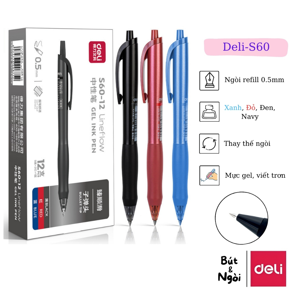 Bút Gel Deli S60 các màu ngòi Refill 0.5mm Viết Êm Nhanh Khô Có Đệm Tay ...