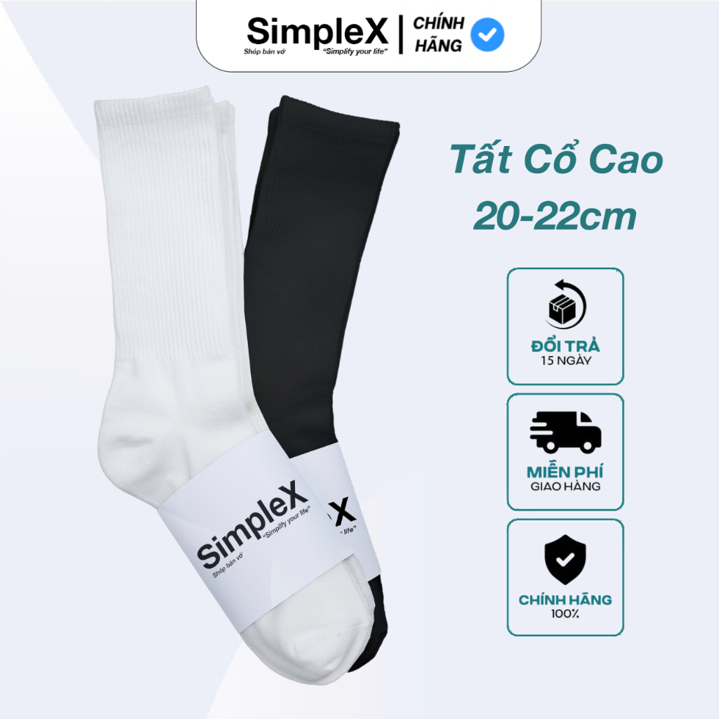 [Combo 10] Tất Vớ Nam Nữ Cổ Cao Trơn 20-22cm SimpleX, Cotton Êm Ái Dày ...