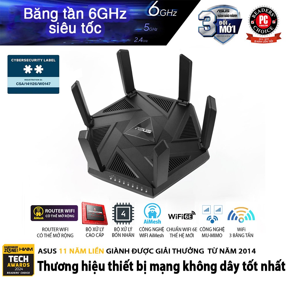 Router Wifi 6E Asus RT-AXE7800 Chuẩn AX7800 Mbps / 3 Băng Tần 2,4 GHz ...