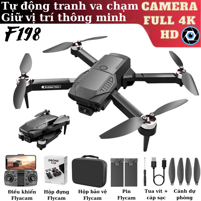 PIycam Mini, Flycam Giá Rẻ, Máy Bay Không Người Lái F198 Camera 4K Full ...