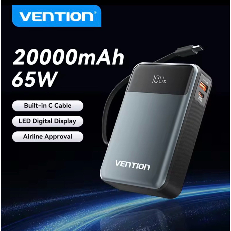 Sạc dự phòng 65W VENTION 20000mAh Build in Type-C Cable | LED Digital ...