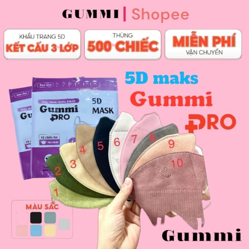 Khẩu trang 5D GUMMI [ combo 500c ] ,mix màu,chống bụi mịn kháng khuẩn ...