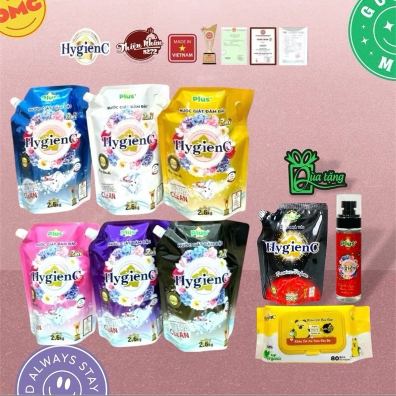 [Combo 2 Túi 5kg2] Nước Giặt Xả HygienC Plus 2kg6[Tặng 1 Túi Xả Vải + 1 Chai Body Mist 150ml + 1 ...