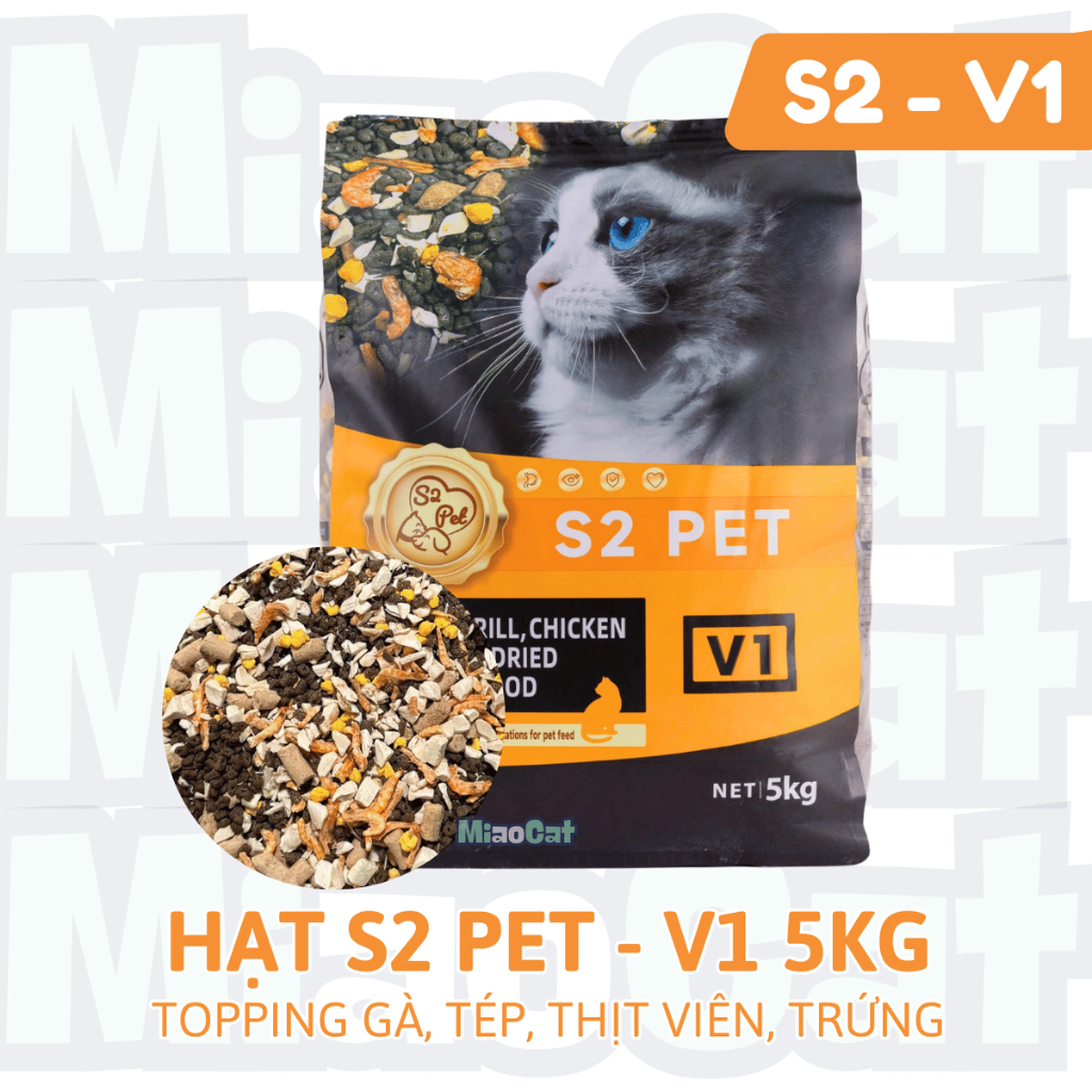 [Túi 5kg] Thức ăn hạt khô mix topping cho mèo S2PET V1 V2 | Shopee Việt Nam