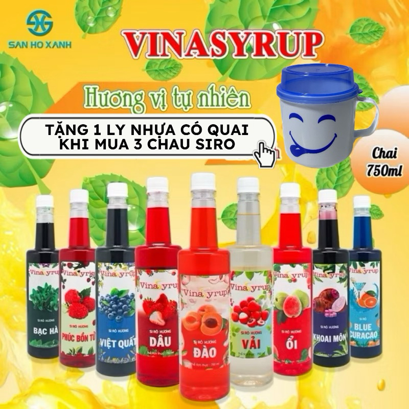 Siro Trái Cây VinaSyrup Chai 750ml [MUA 3 CHAI TẶNG 1 LY]- Syrup Làm ...