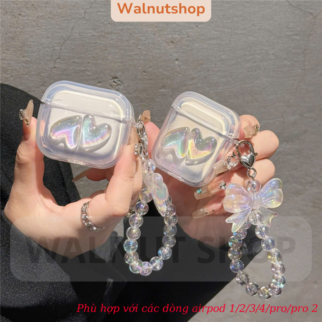 Ốp airpod 2 tim đính kèm dây treo full bảng mã airpod 1/2/3/4/pro/pro 2 ...