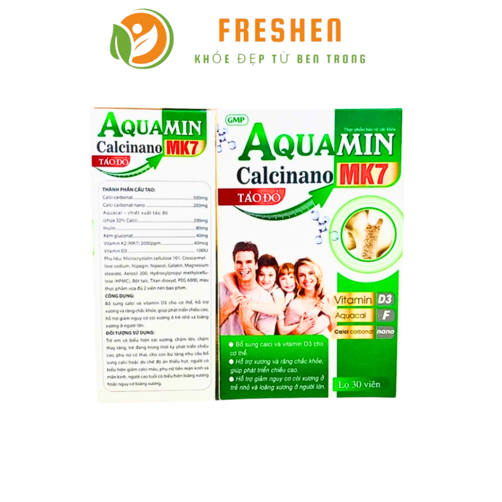 Aquamin Calcinano MK7 Bổ sung Calci và vitamin D3 Hỗ trợ xương và răng chắc khỏe - Lọ 30 viên ...