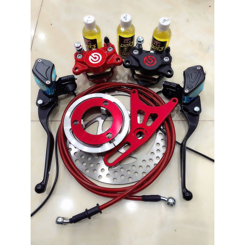 [ tặng dầu ]Combo phanh đĩa sau kèm tay phanh bình dầu liền gắn mọi dòng xe độ phanh đĩa sau xe ...