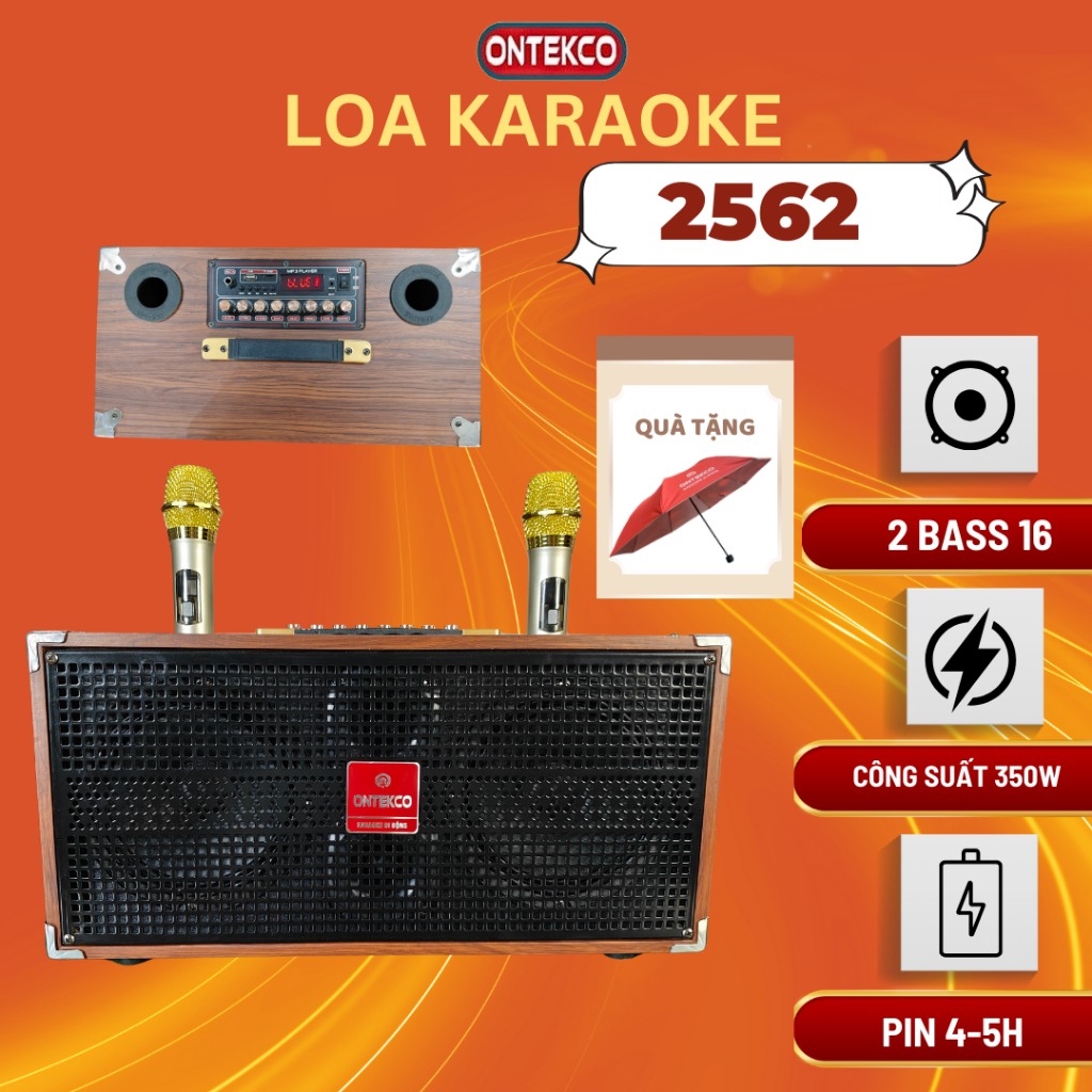 Loa karaoke hát gia đình ONTEKCO 2652 vỏ gỗ, dàn karaoke mini tặng 02 ...
