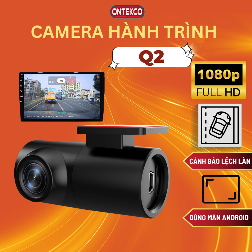Camera hành trình full hd 1080 ONTEKCO U2 kèm thẻ 32G, Cắm màn hình Android kết nối APP ONTEK ...