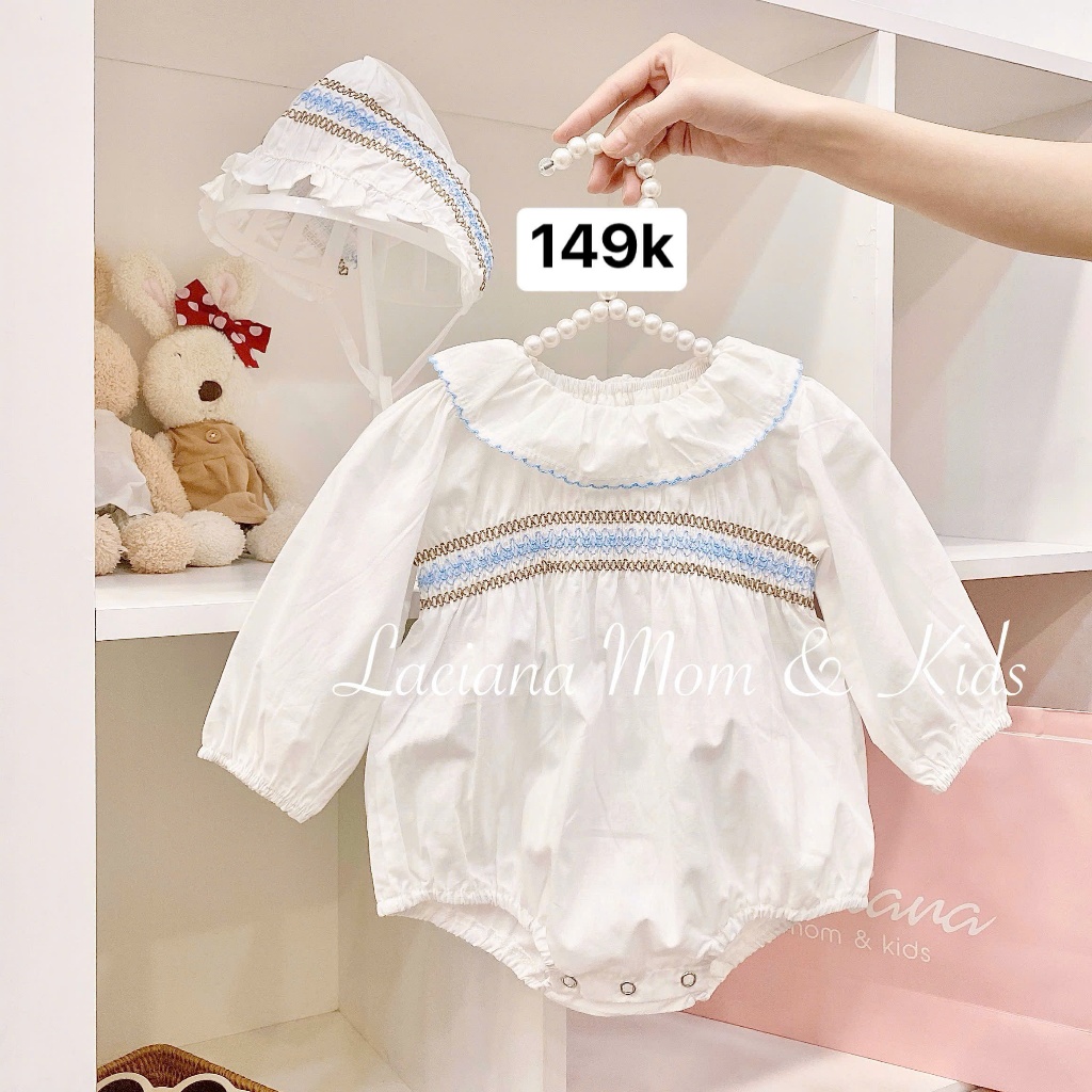 B118 Body Suit Dài Tay Bo Xanh Cao Cấp Kèm Nón Cho Bé Gái | Shopee Việt Nam