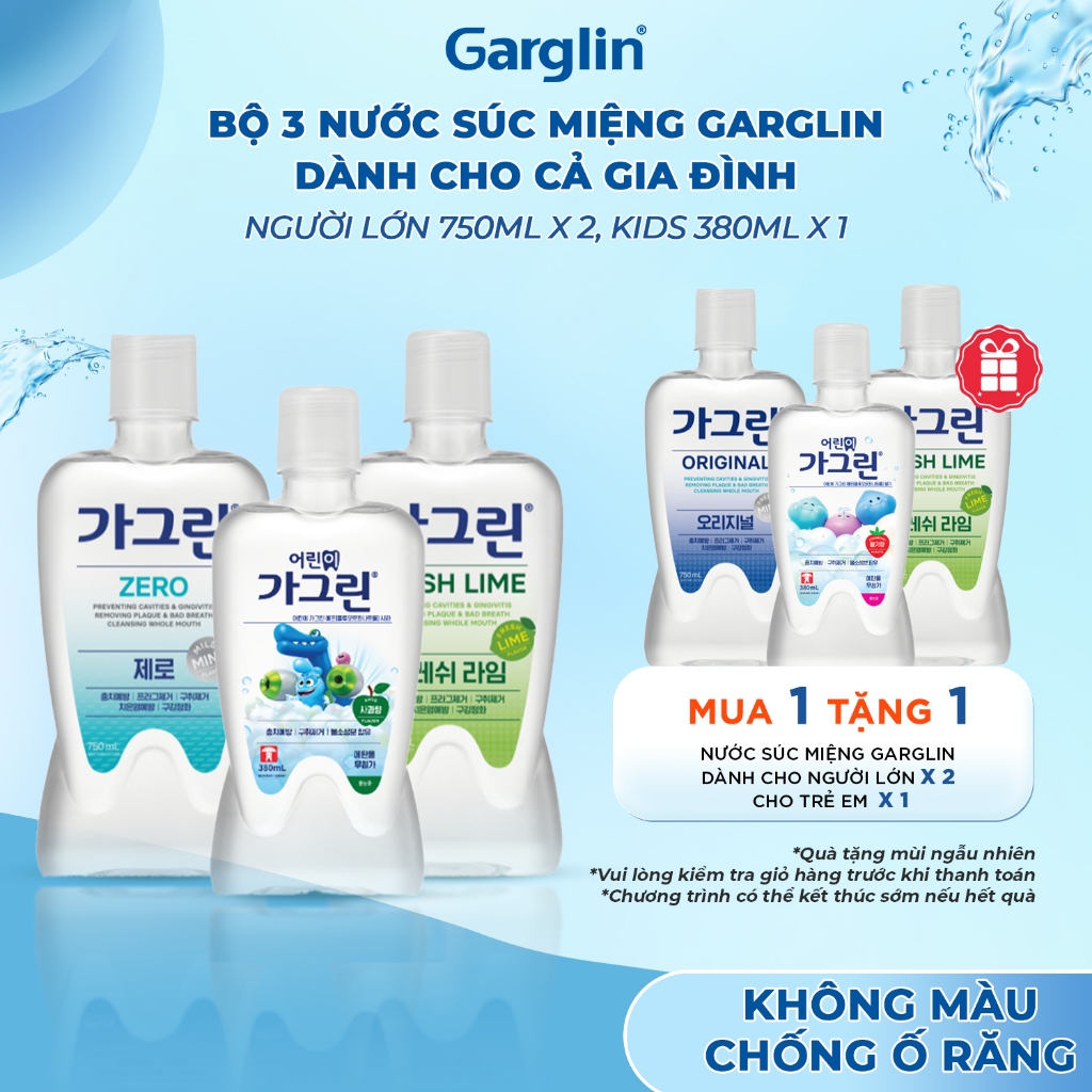 Bộ 3 nước súc miệng Garglin dành cho cả gia đình (người lớn 750ml x 2, kids 380ml x 1) | Shopee ...
