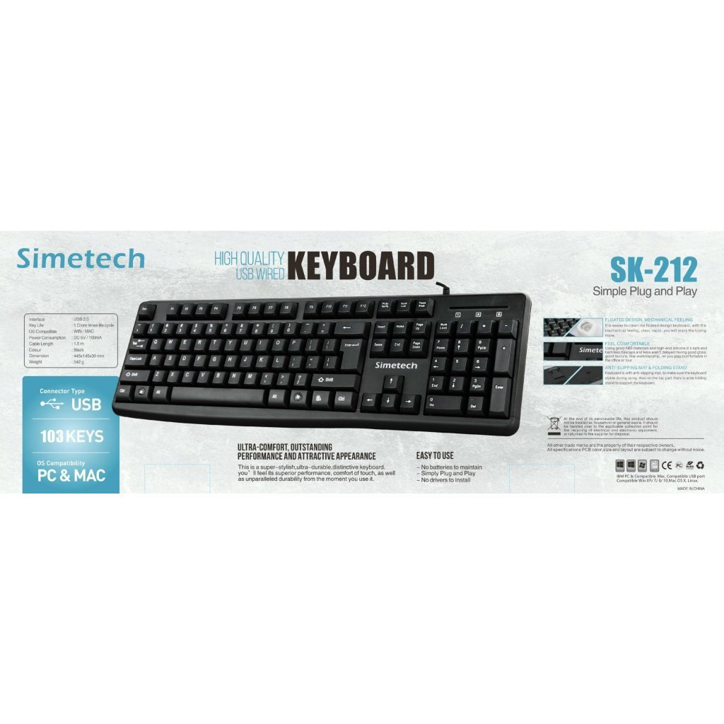 Bàn phím Simetech SK-212 có dây / Keyboard Simetech SK212 Chính hãng ...