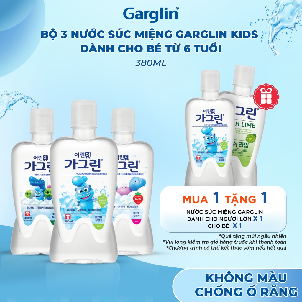 Bộ 3 nước súc miệng Garglin Kids dành cho bé từ 6 tuổi chai 380ml | Shopee Việt Nam