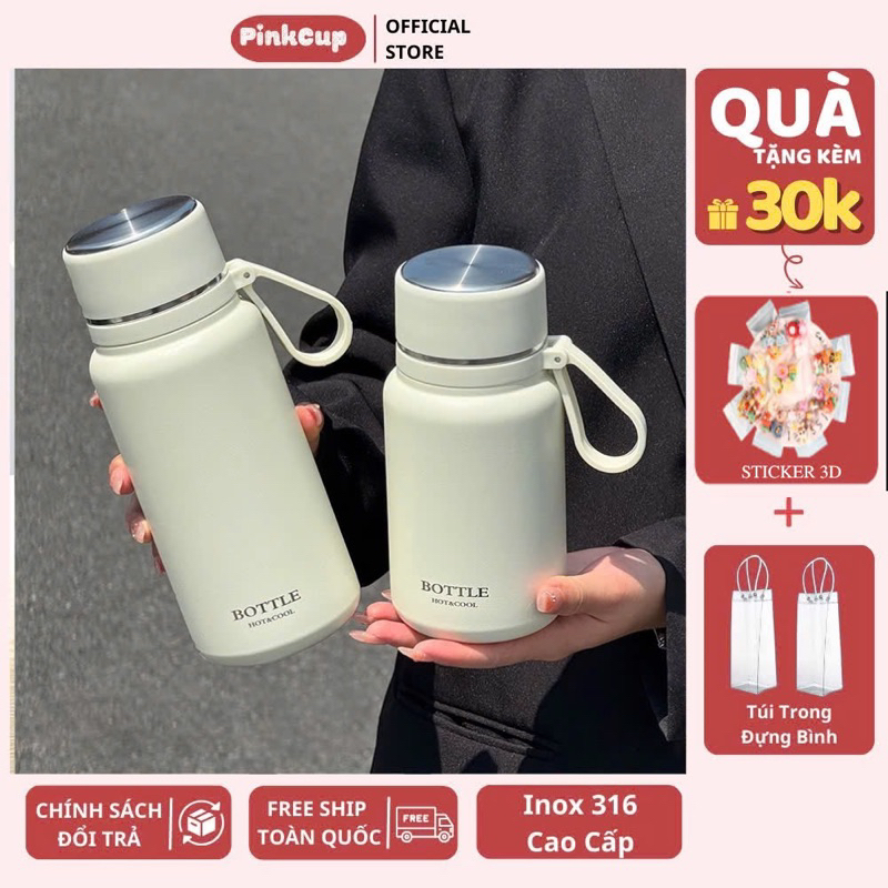 Bình nước giữ nhiệt BOTTLE 650/850ml, ly giữ nhiệt inox 316 kèm cốc đa năng, bình giữ nhiệt nóng ...