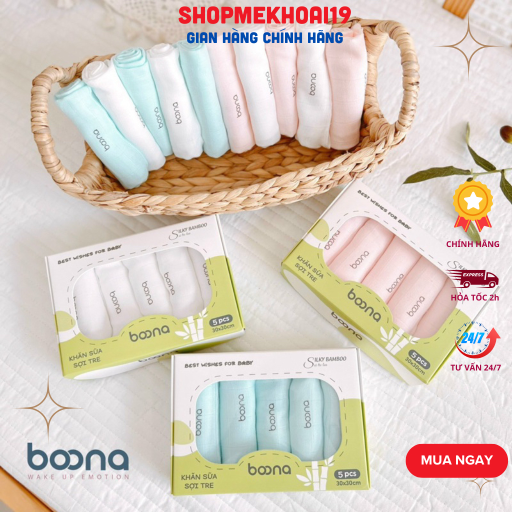 KHĂN Sữa Cho Bé Sợi Tre Boona Set 5 Khăn Xô Sữa Mềm Mịn, Rửa Mặt, Tắm Cho Bé Sơ Sinh 30*30cm ...