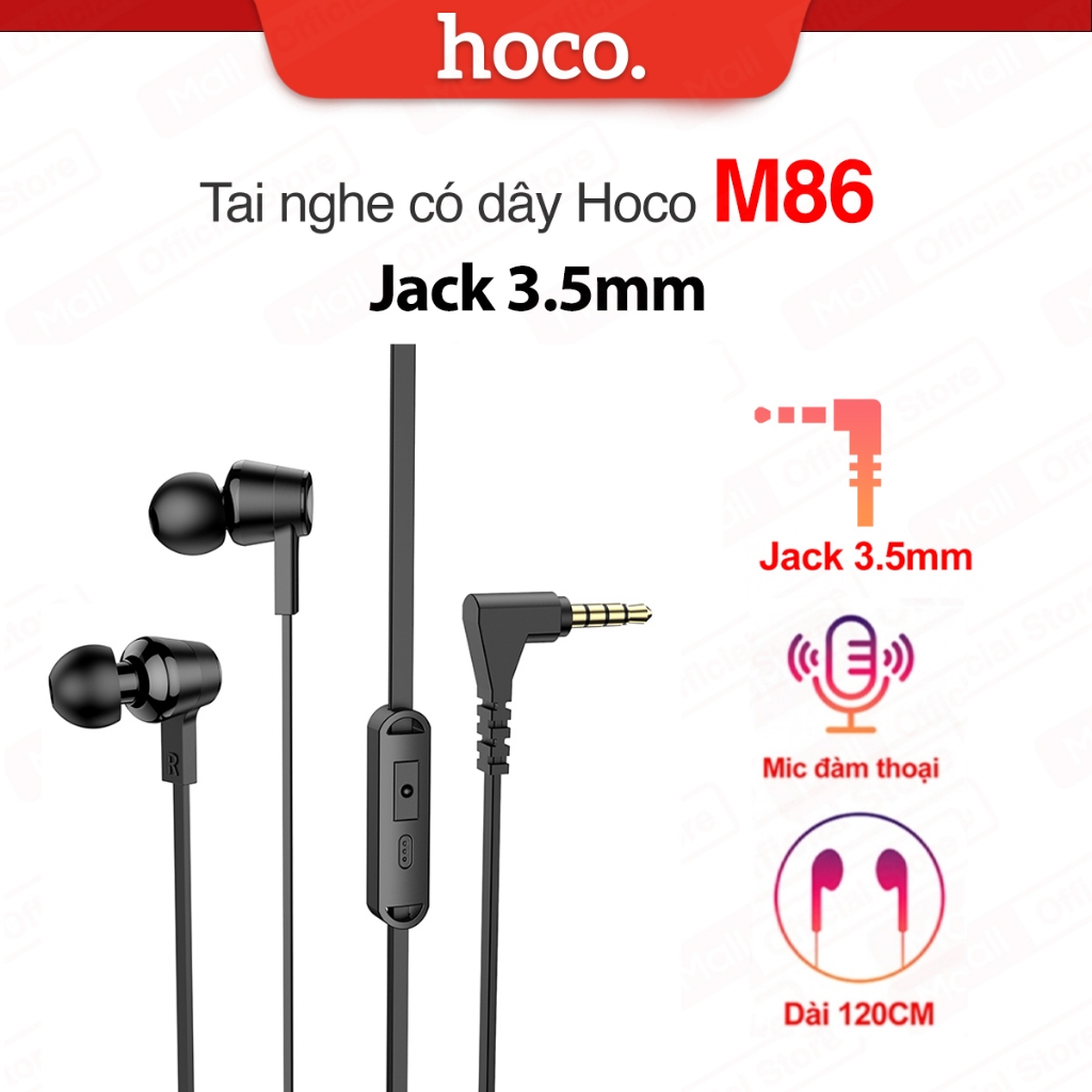 Tai Nghe có dây jack 3.5mm Hoco M86 dây dẹt, siêu bền hỗ trợ micro đàm ...