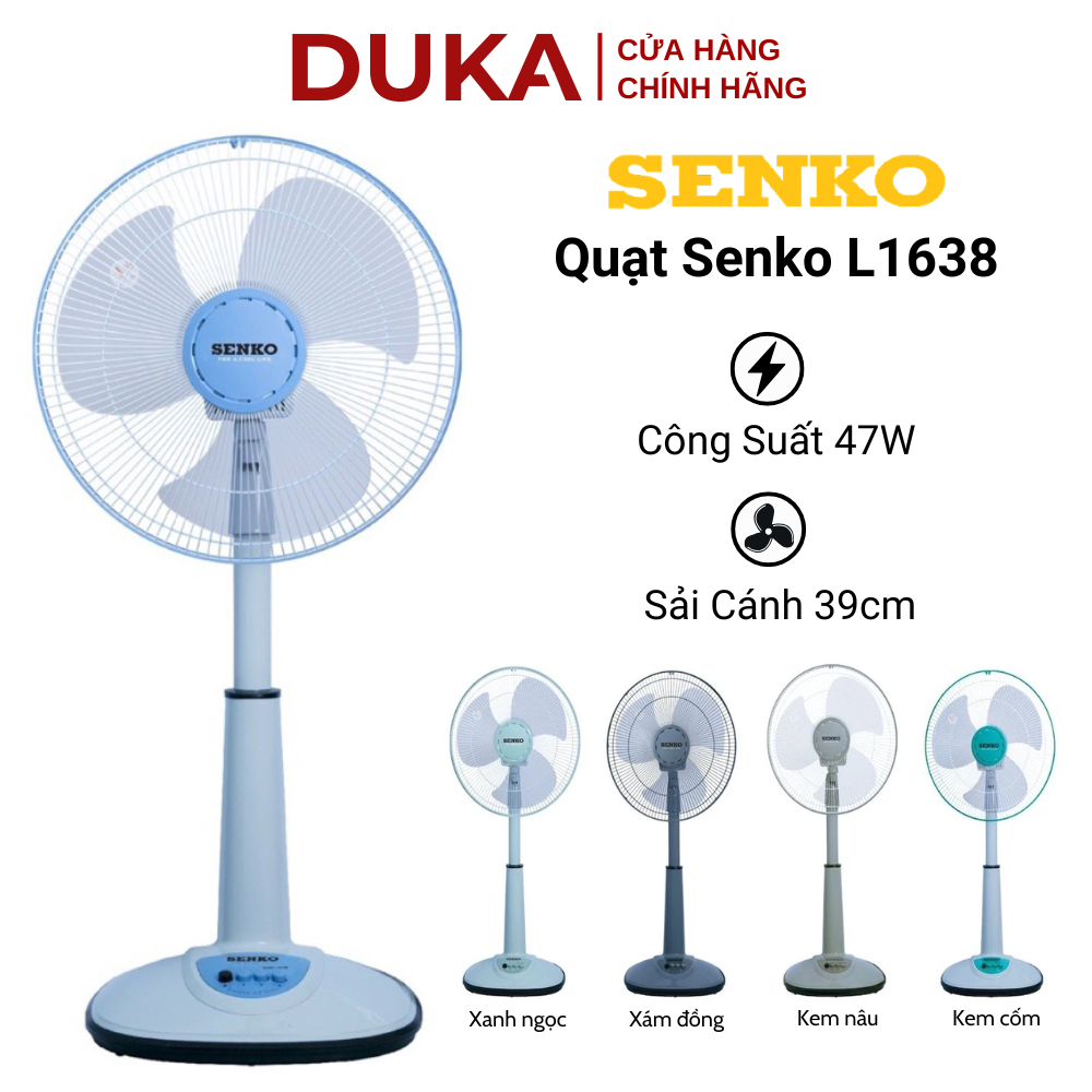 Quạt lửng Senko L1638 chính hãng DUKA, Quạt điện cây đứng lỡ 3 tốc độ ...