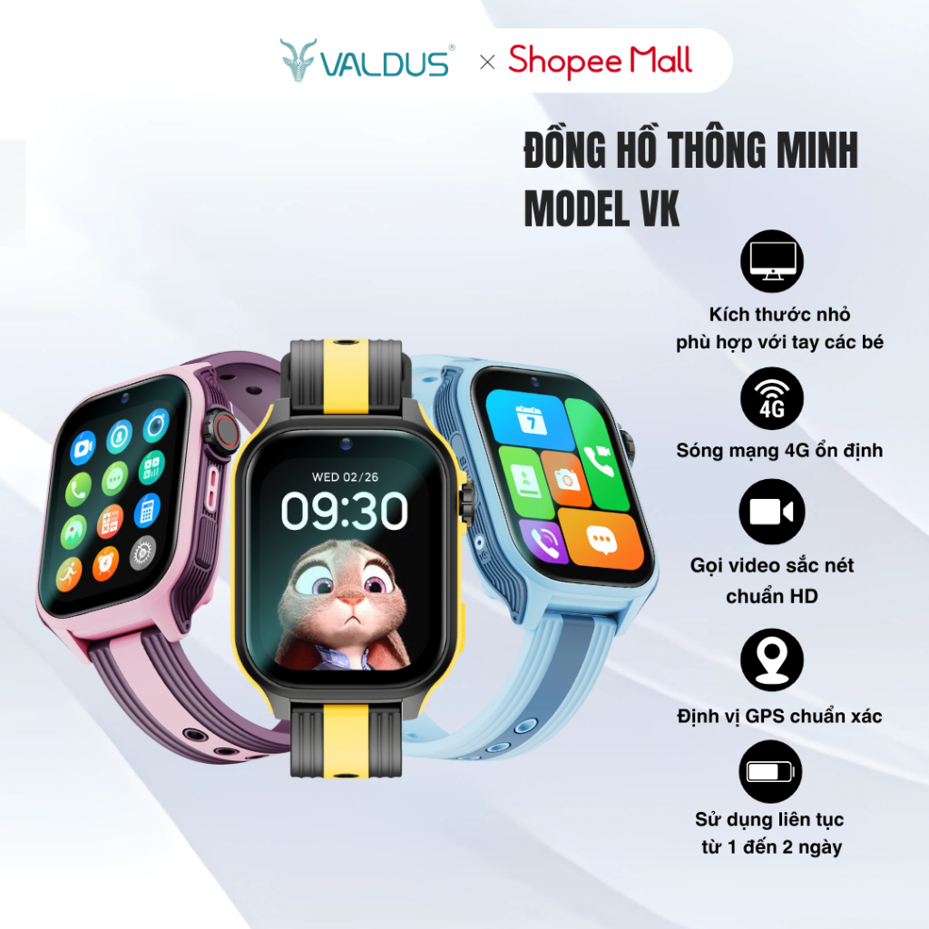 Đồng hồ thông minh trẻ em Valdus MODEL VK Kidwatch sim4G videocall định vị chính xác bảo hành 1 ...