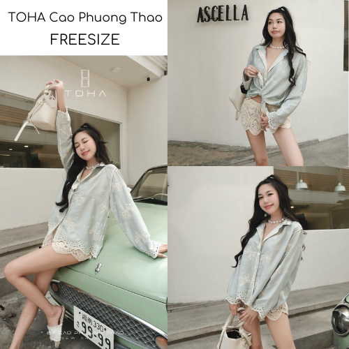 Set Sơ Mi Thêu Nơ Quần Short Len Xanh By TOHA CPT | Shopee Việt Nam