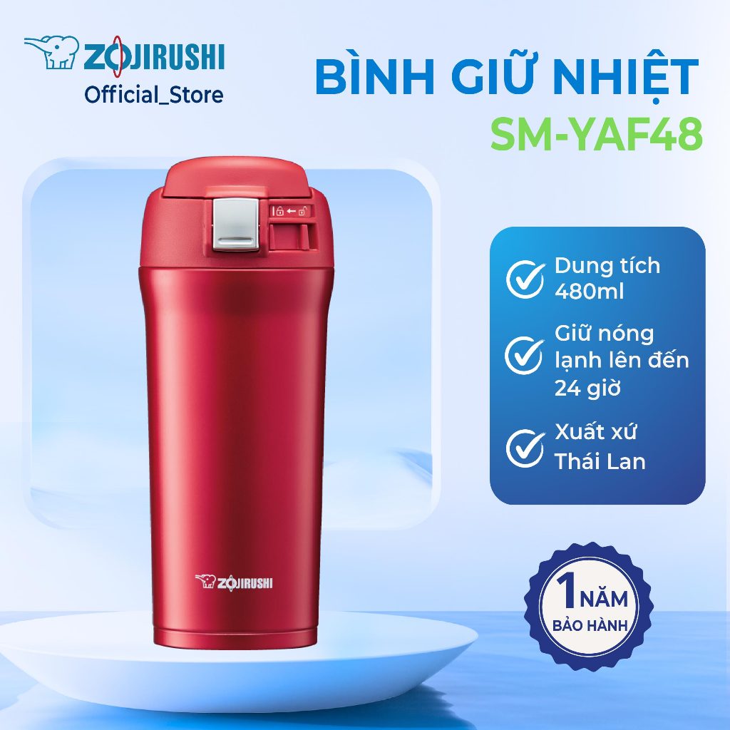 Bình giữ nhiệt nóng lạnh Zojirushi SM-YAF48-RA 0,48L(màu đỏ), bảo hành giữ nhiệt 1 năm chính ...