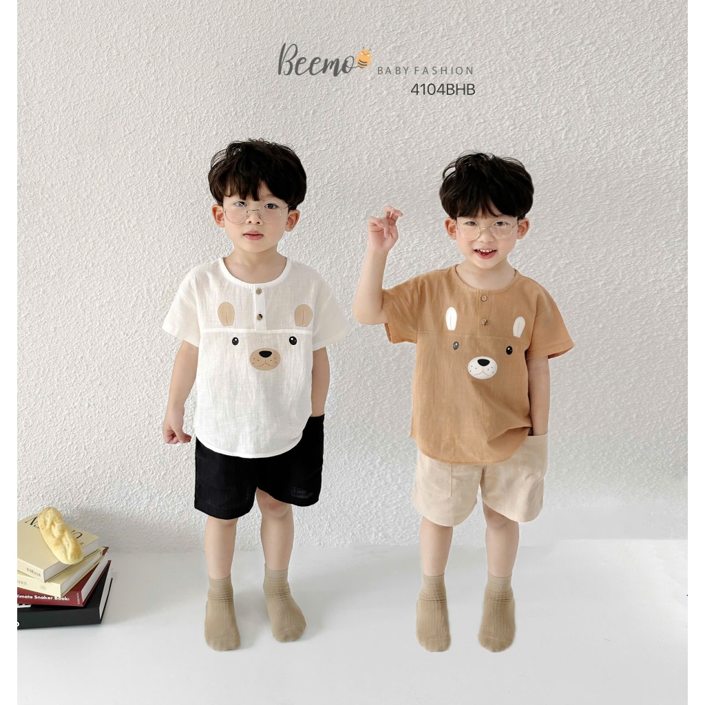 Bộ đũi hàn cổ tròn phối khuy cho bé trai Beemo Chất liệu đũi hàn với ưu điểm thoáng mát, thấm ...