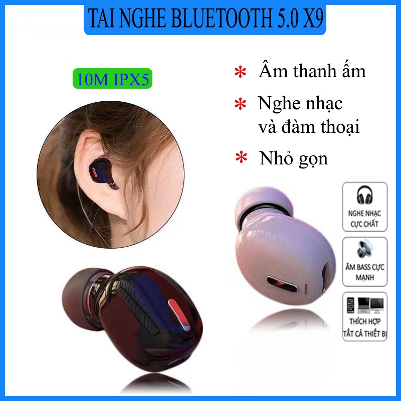 Tai Nghe Bluetooth 5.0 X9 PIN TRÂU Sử Dụng Lên Đến 6H, Nghe Nhạc Công Nghệ Khử Ồn, Đàm Thoại 2 ...