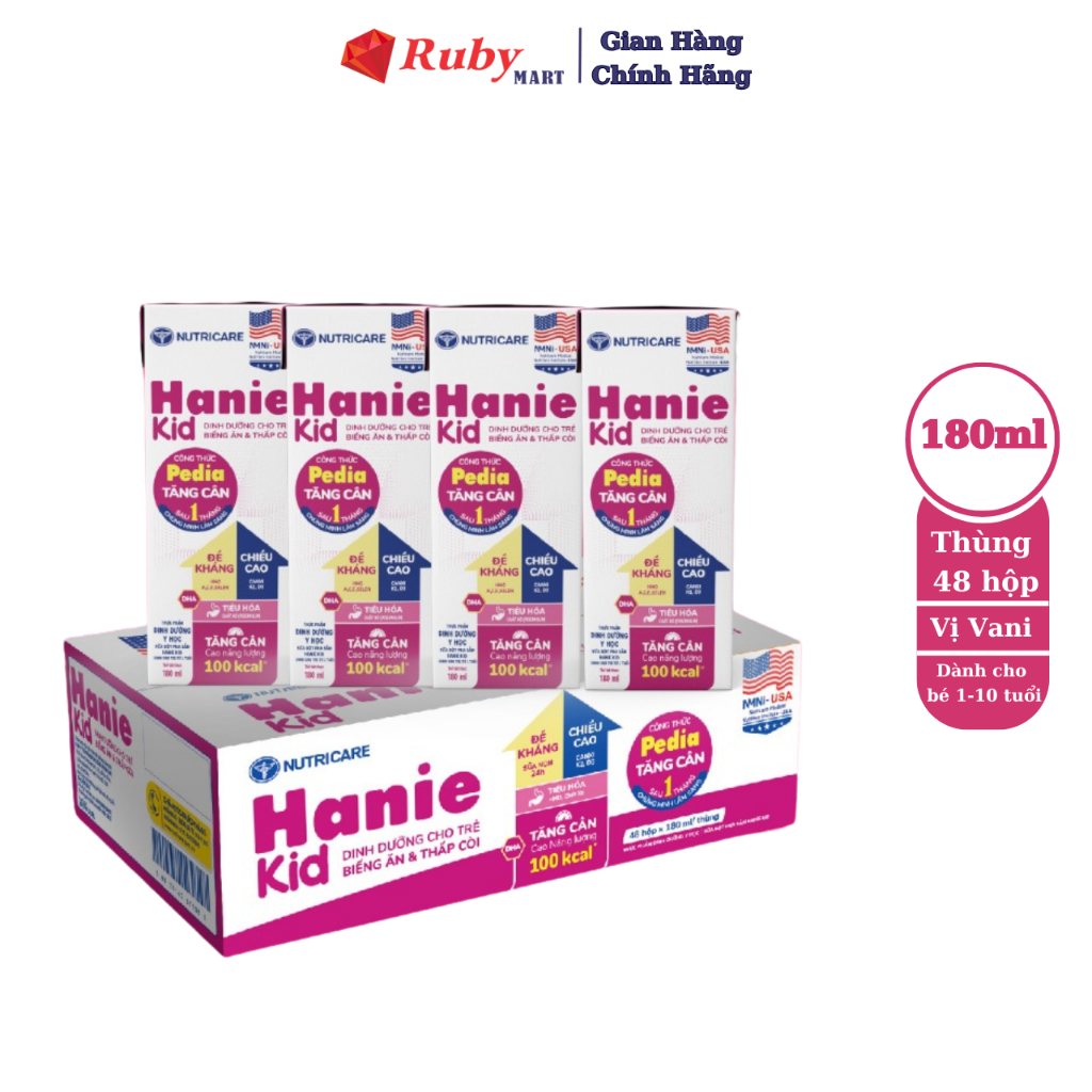 Thùng 48 hộp 180ml sữa bột pha sẵn Nutricare Hanie Kid cho trẻ biếng ăn ...
