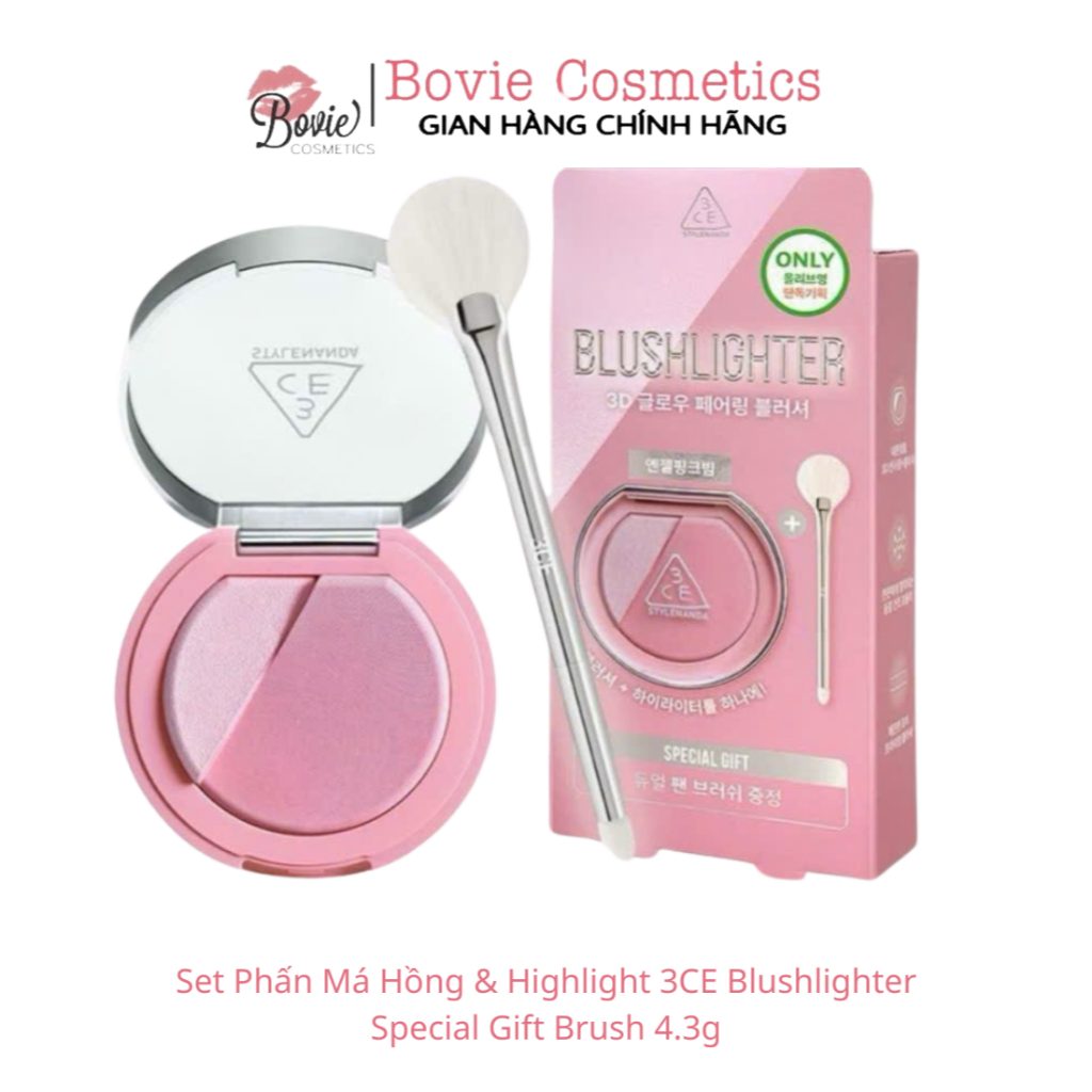 Set Phấn Má Hồng & Highlight 3CE Blushlighter Special Gift Brush 4.3g ...