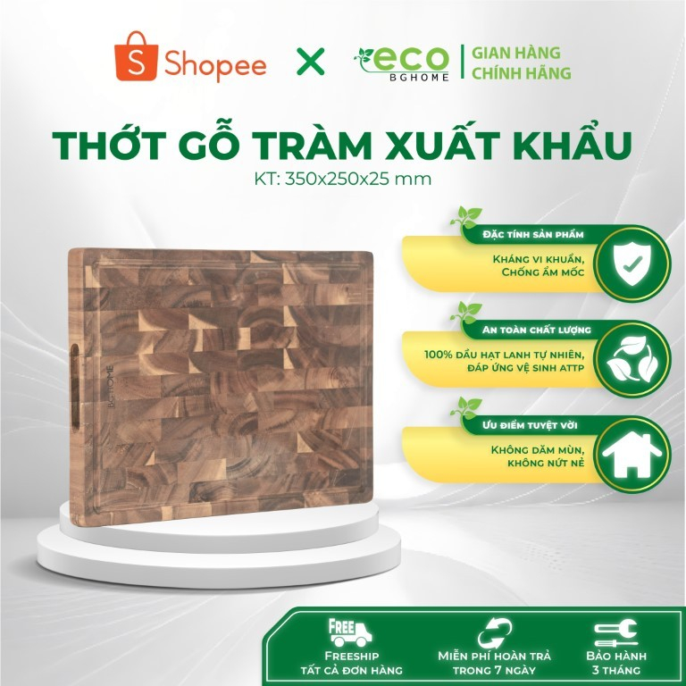 Thớt gỗ KEO ( Tràm ) Thương Hiệu BG Home, cắt thái Không (dăm mùn, nấm mốc, mối mọt, cong vênh ...