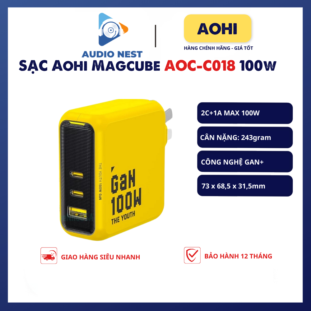 Củ Sạc Aohi The Youth 100W 3 Cổng (AOC C018) Hỗ Trợ PD/PPS/QC4 - Bảo Hành 12 Tháng | Shopee Việt Nam