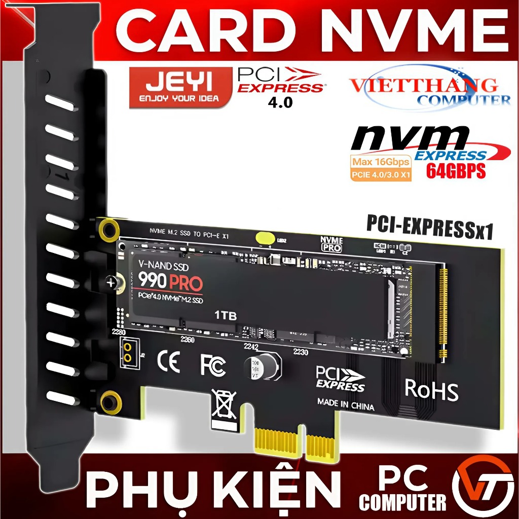 Card Jeyi SSD M2 PCIe NVMe To PCIe x1 Chuyển 2280/60/42/30 NVMe SSD sang PCIe x1 3.0 4.0 Gen4 ...