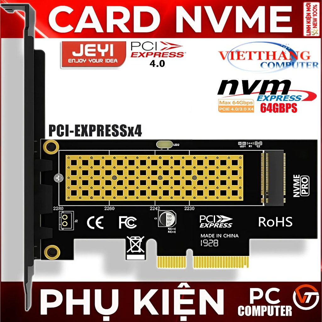 Bộ chuyển đổi JEYI Card M2.NVME sang PCIe x4 ( Khe cắm VGA ) , 2280/60/42/30 NVMe SSD sang PCIe ...