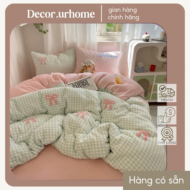 ĐŨI| BỘ GA GỐI 4 MÓN HỌA TIẾT NƠ CARO PASTEL HOT TREND THOÁNG MÁT CHẤT ...